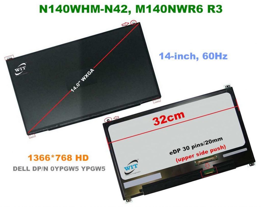 14.0-Inch, Width: 32cm, 30 pins(20mm)-eDP, 1366*768 (HD) LED display ...