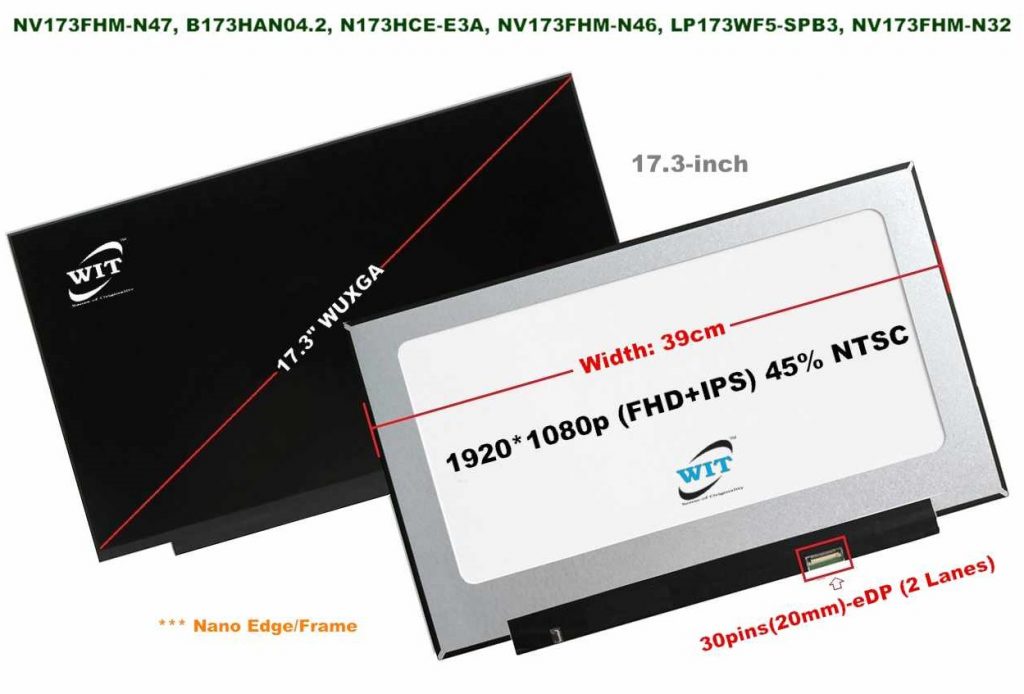 17.3-Inch(Slim & Narrow Frame), Width: 39cm, 30pins(20mm)-eDP (2 Lanes ...