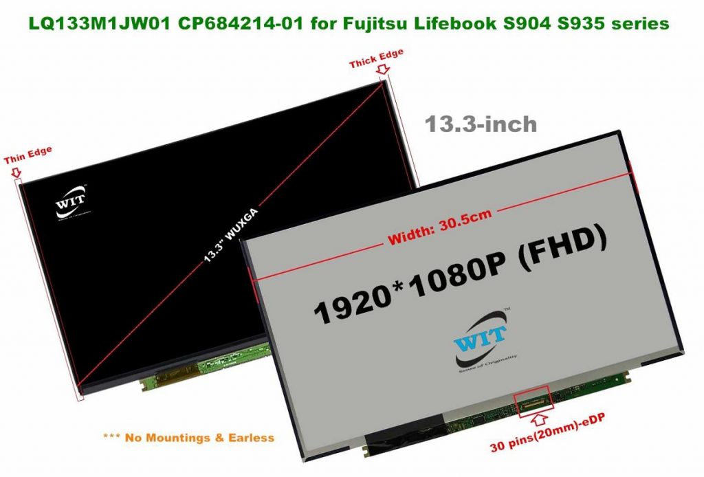 13.3-Inch, (Ultra-Slim & Earless), Width: 30.5cm, 30 pins(20mm)-eDP ...