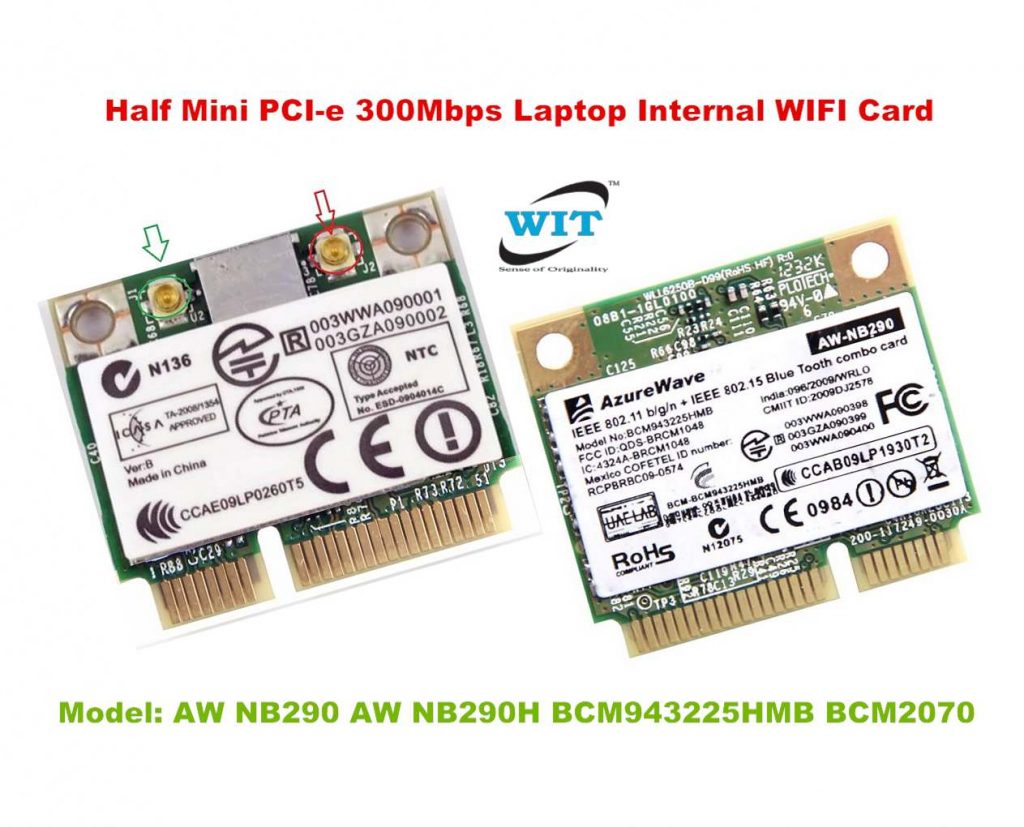 AzureWave AW NB290 AW NB290H BCM943225HMB BCM2070 BCM4313 802.11b/g/n, Half Mini PCI-e DUAL BAND ...