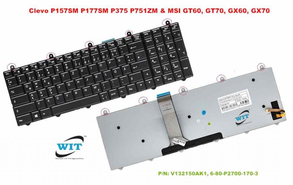 Keyboard or Keypad for Clevo P157SM P177SM P375 P751ZM & MSI GX60 GX70 ...