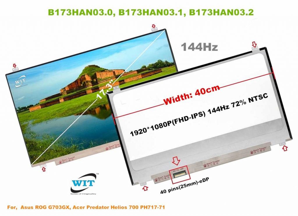 17.3-Inch(Slim+04 Mountings), Width: 40cm, Frequency: 144Hz 72% NTSC ...