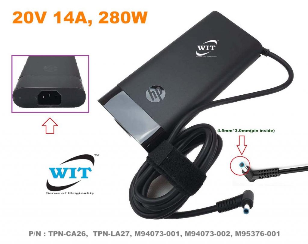 20V 14A, 280W, Port: 4.5mm*3.0mm(with pin inside), Brand: HP, P/N : TPN ...