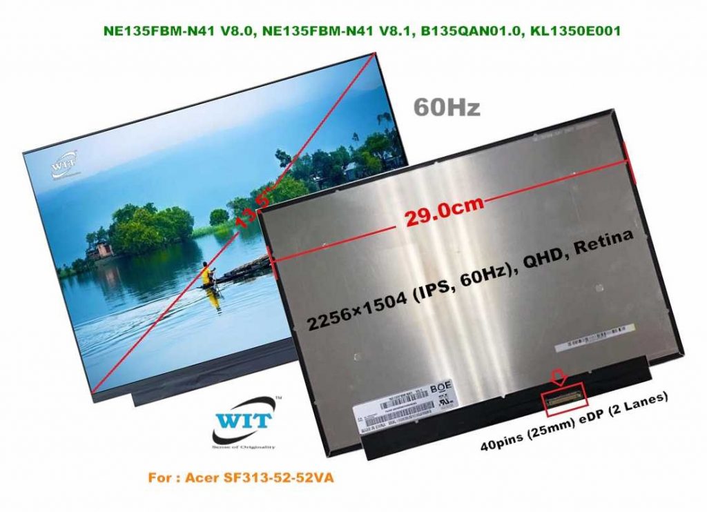 13.5-Inch Retina (Slim & Nano edge/bezel), Width: 29cm, 40pins (25mm ...