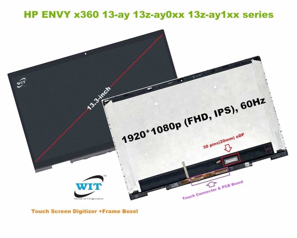 13.3-inch Touch Screen Digitizer +Frame Bezel with LED for HP ENVY X360 ...