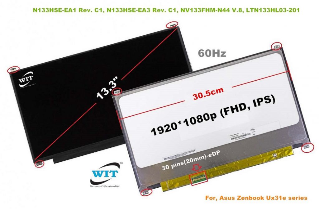 13.3-Inch (Slim+04 Mountings), Width: 30.5cm, Video Tip: 30 pins(Left ...