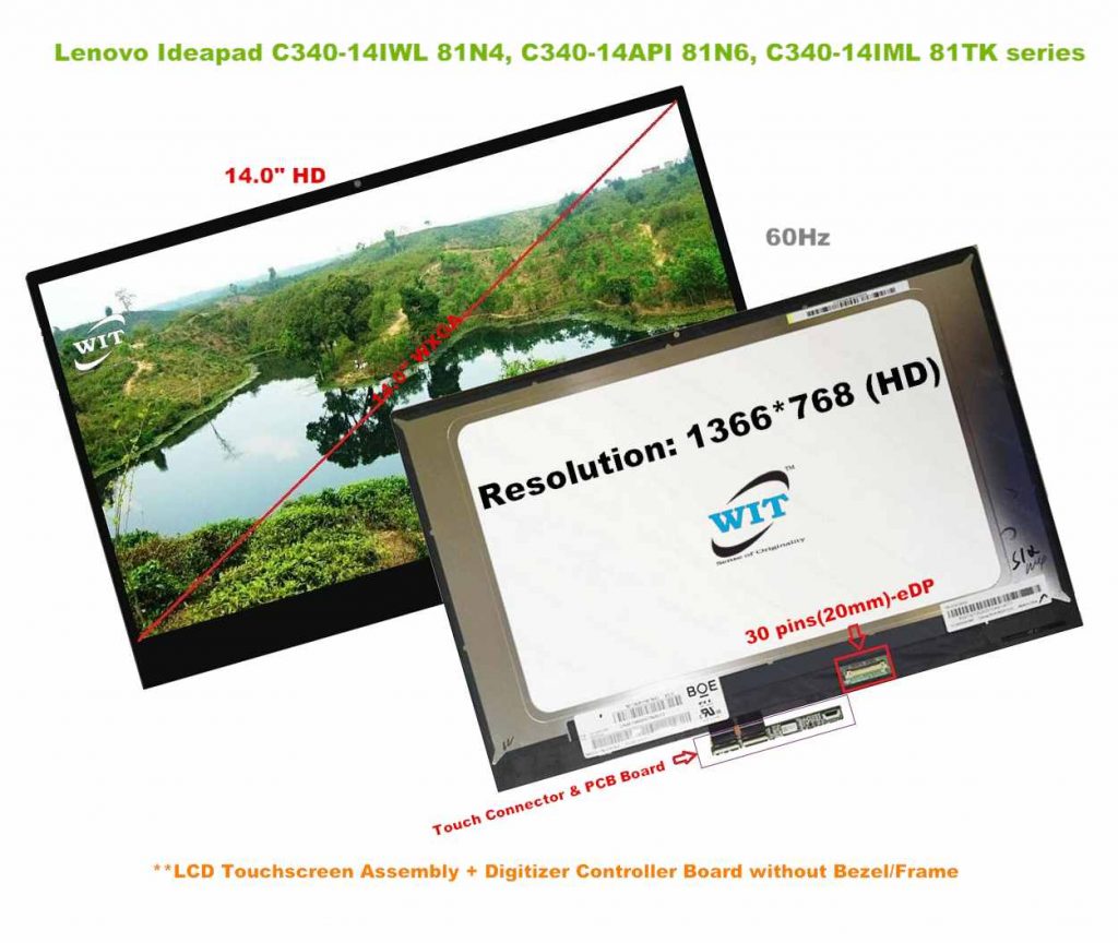 14.0-inch Front Glass LCD Touchscreen Display Panel without frame bezel ...