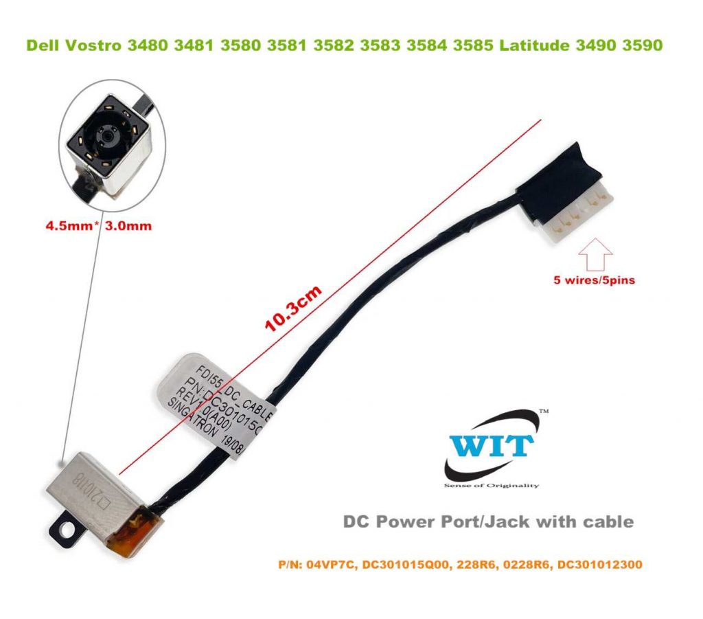 DC Power Jack Port (4.5mm*3.0mm) with Cable(10.3cm) for Dell Inspiron ...