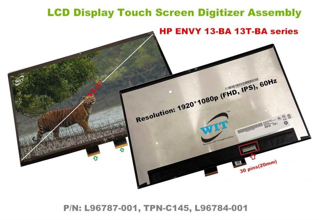 13.3-inch Touch Screen Digitizer +Frame Bezel with LED for HP ENVY 13 ...