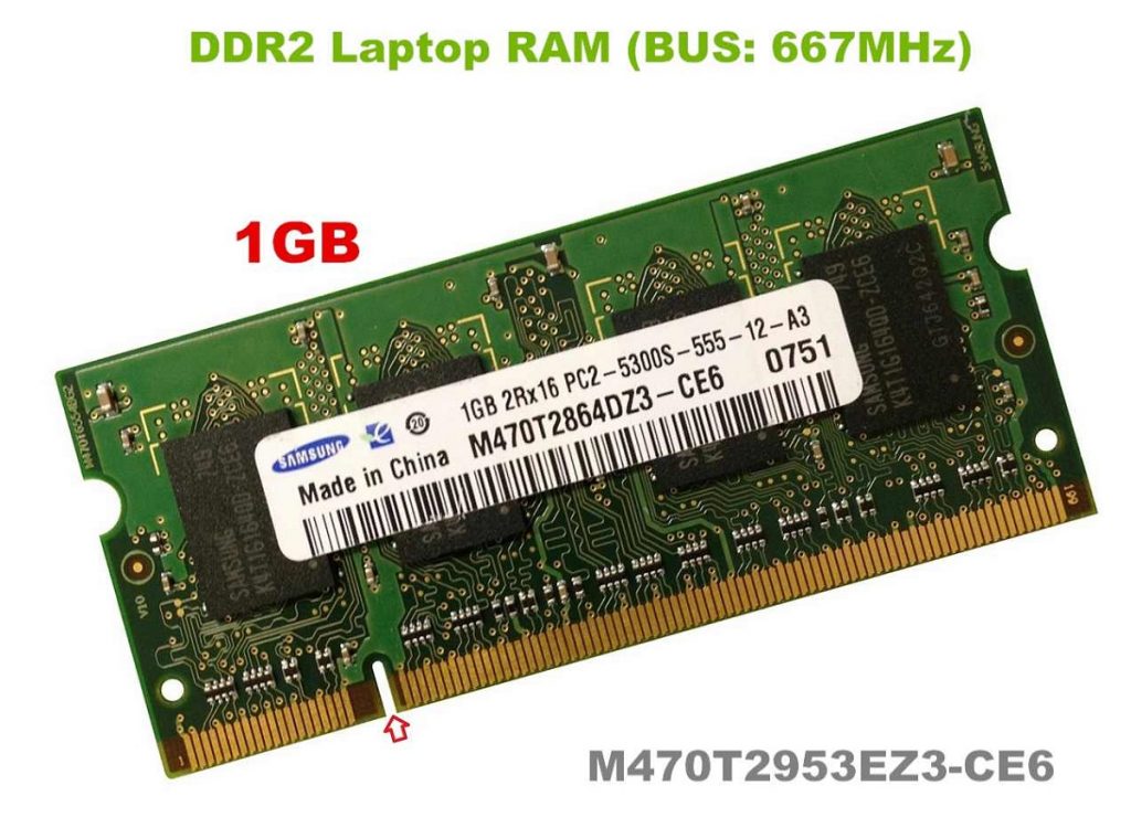 1GB DDR2 2Rx8 PC2-5300S-555-12-E3 (BUS: 667MHz) Memory or RAM Module, Samsung, Model ...