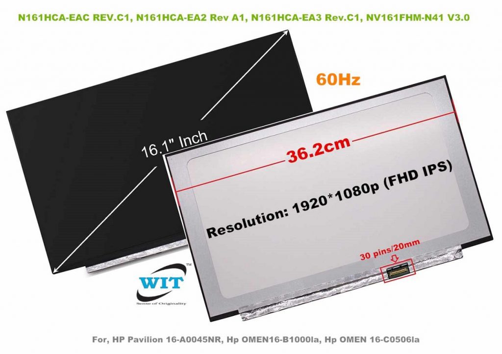 16.1-inch WUXGA (slim, borderless, no fixings) LED, Width: 36.2cm ...