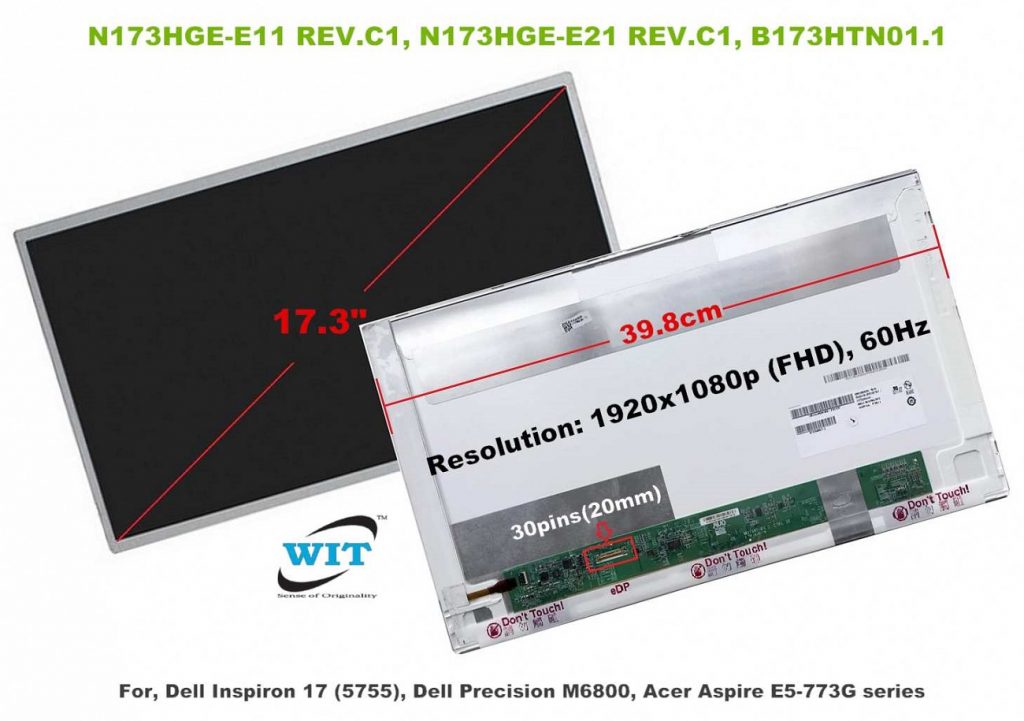 17.3-inch WUXGA (Standard), Width: 39.8cm, Video tip: 30pins(20mm ...