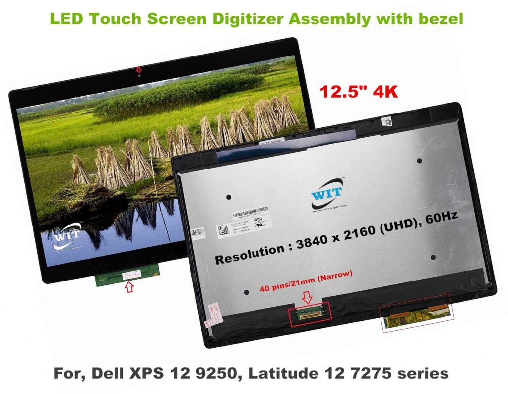 12.5-inch 4K LED Touch Screen Digitizer Assembly with bezel for Dell ...