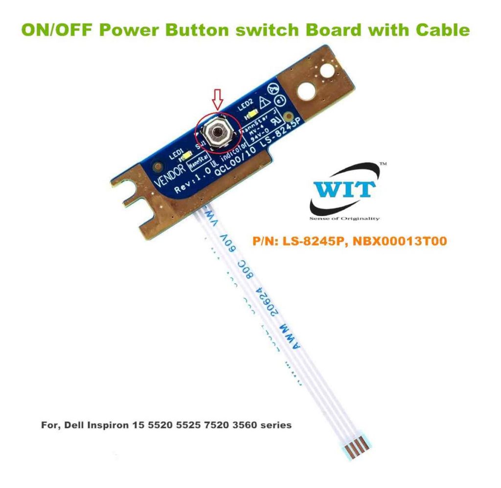 ON/OFF Power Button switch Board with Cable for Dell Inspiron 15 5520 ...