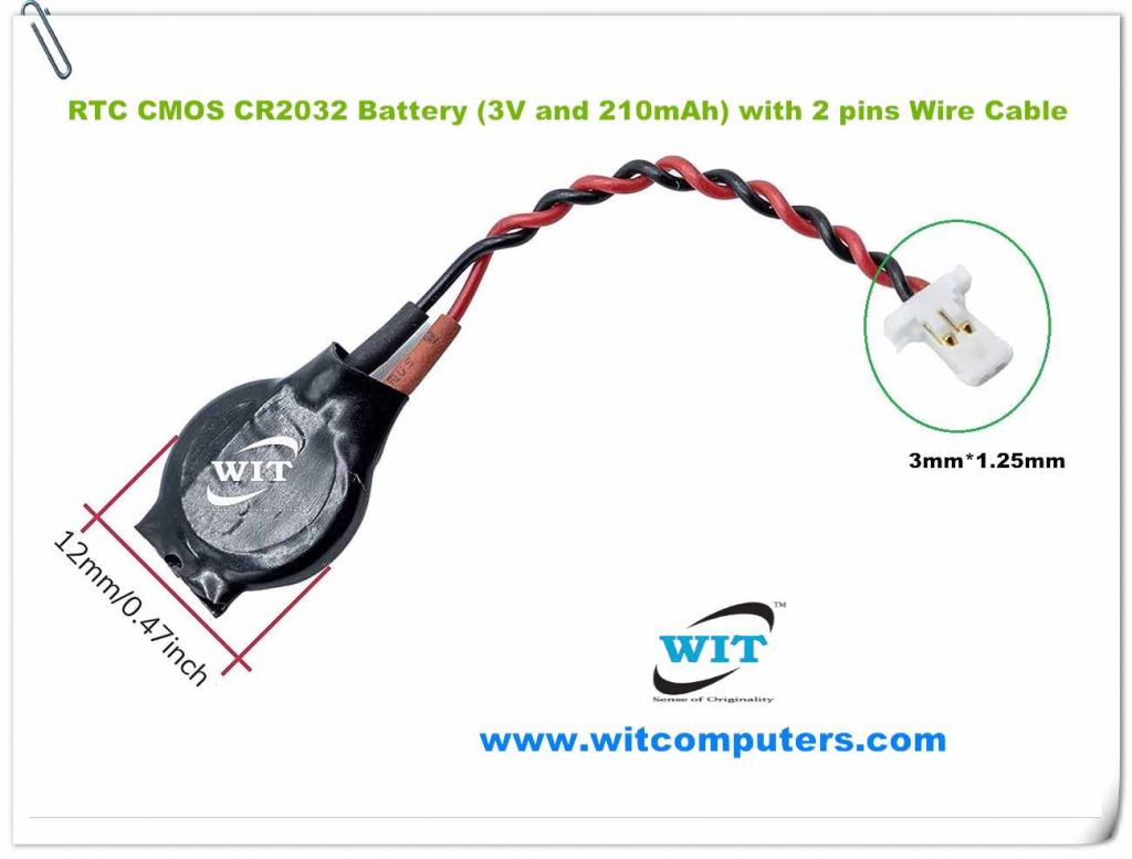 RTC BIOS CMOS ML1220/CR1220 Battery (3V and 210mAh) with 2 pins Wire Cable (measure ~1.5 inches ...