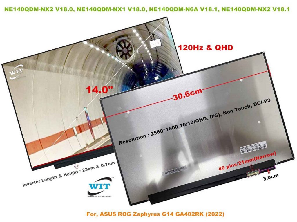 14.0-inch WQXGA (Ultra-Slim & Narrow Border), Width: 30.6cm, Inverter ...