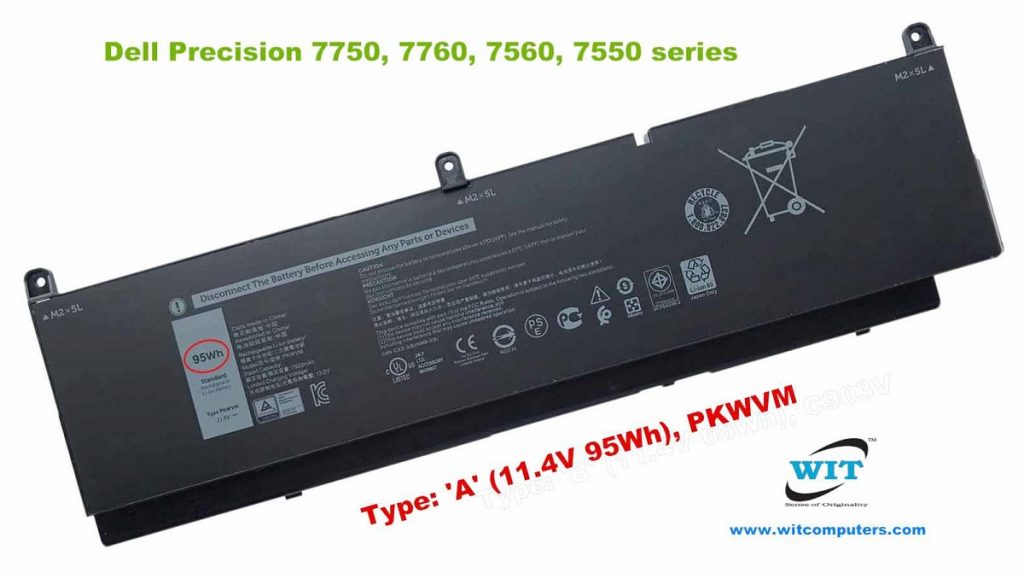 PKWVM, C903V Laptop internal Battery for Dell Precision 7750, 7760 ...