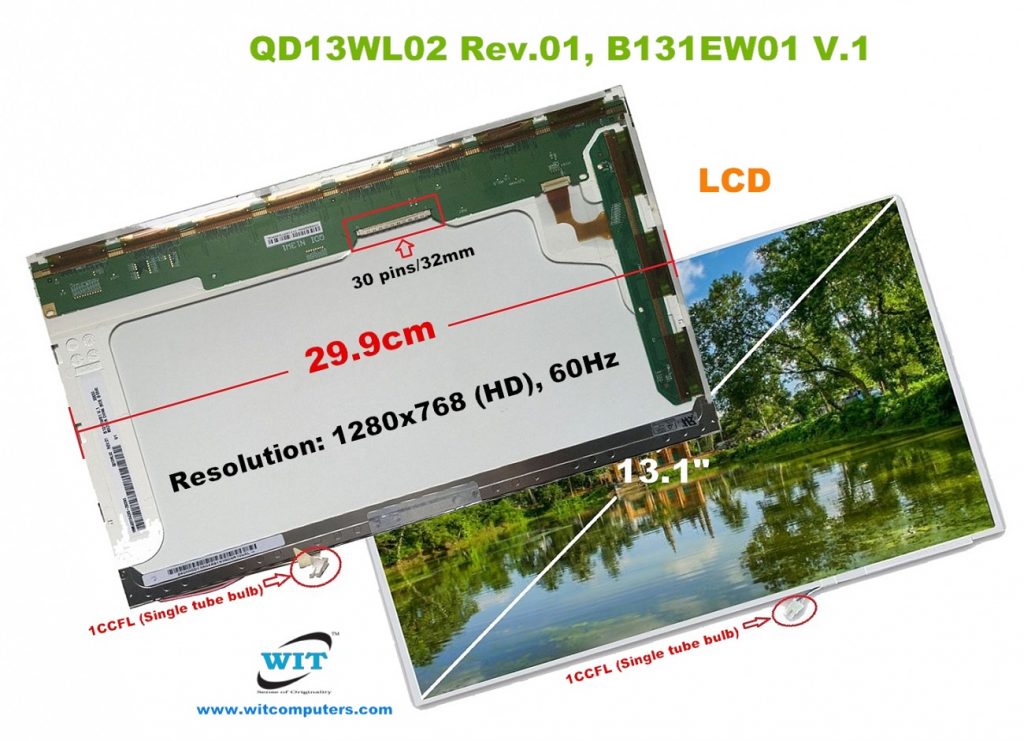 13.0-inch/13.1-inch, WXGA Single Lamp (1 CCFL), Width: 29.9cm, LCD TFT ...