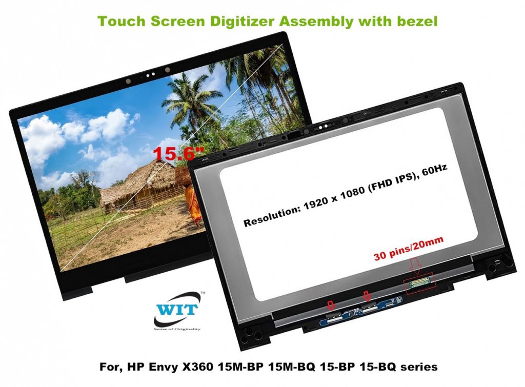 15.6-inch FHD LCD LED Touch Screen Digitizer Assembly with Bezel for HP ...
