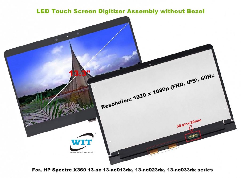 13.3-inch FHD LCD LED Touch Screen Digitizer Assembly without bezel for ...