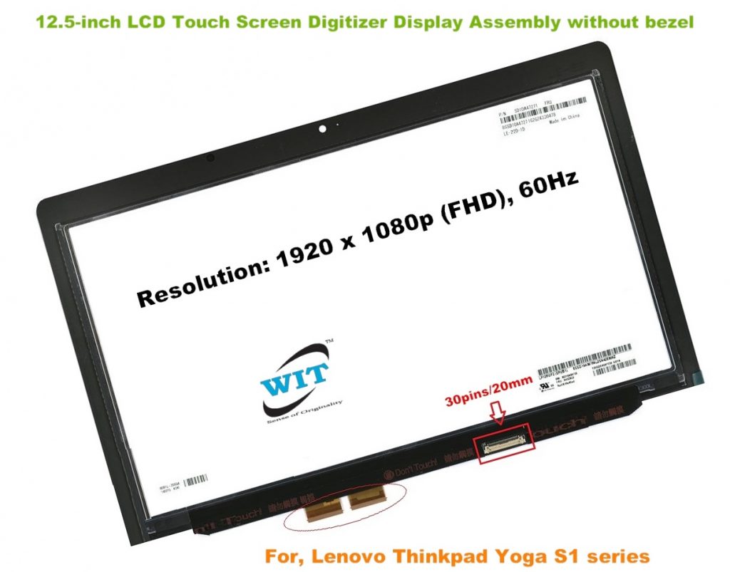 12.5-inch LCD Touch Screen Digitizer Display Assembly without bezel for Lenovo Thinkpad Yoga S1 ...