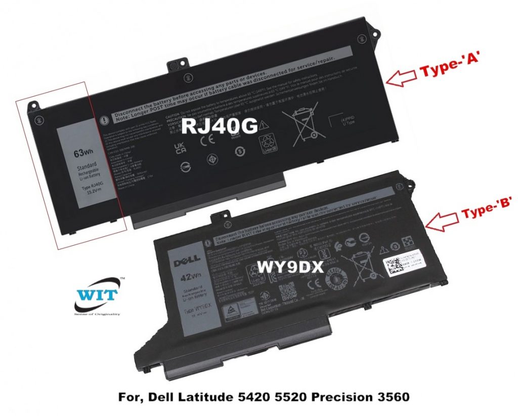 WY9DX, RJ40G, M033W, M3KCN Laptop internal Battery for Dell Latitude ...