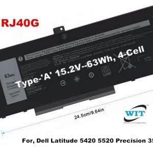 WY9DX, RJ40G, M033W, M3KCN Laptop internal Battery for Dell Latitude ...