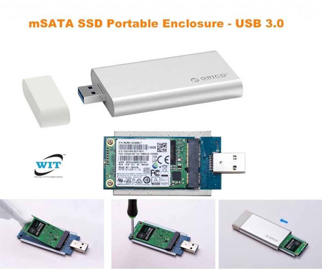 mSATA SSD Enclosure/Adapter/Converter/Case for USB3.0 Type-A mSATA SSD ...